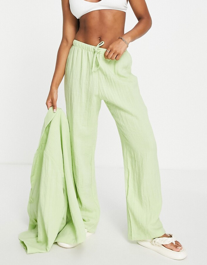 Monki wide leg tie waist pants in sage green - part of a set - ShopStyle