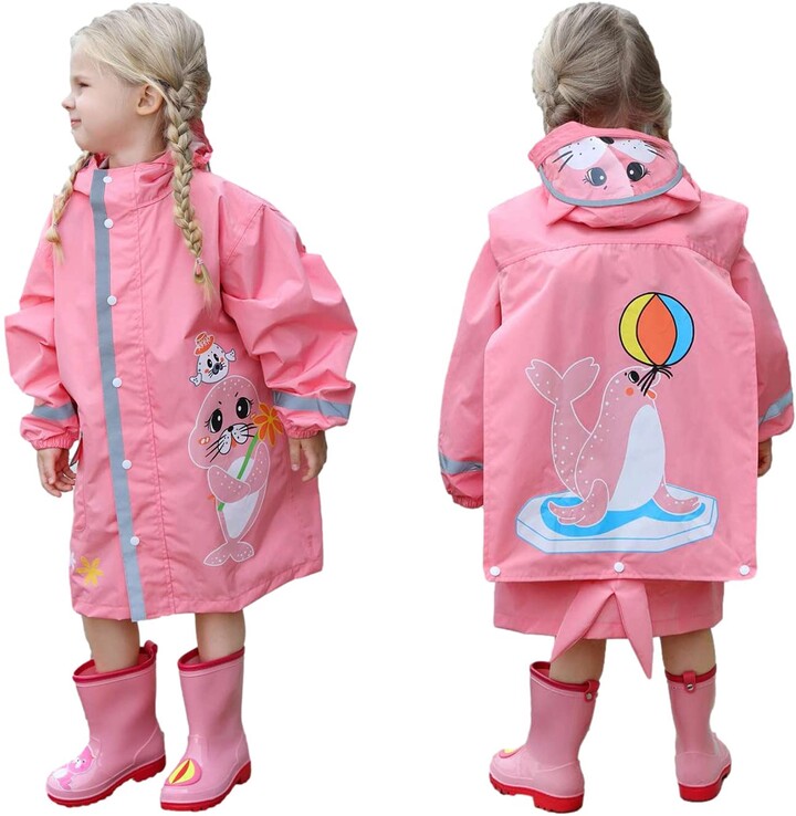 TURMIN Boys Girls Raincoat Cute Baby Rain Suit with Reflective Stripes Hat Brim Sea Style Rain ...
