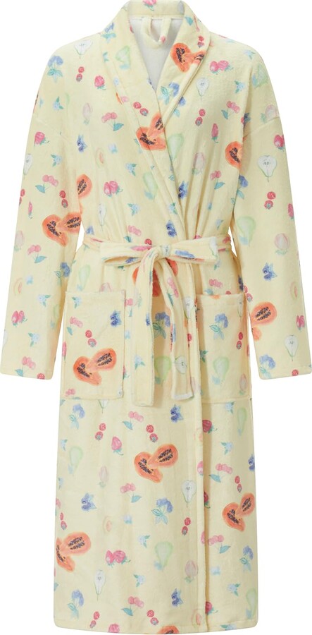 Achlibe Women Dressing Gown Flannel Robe Floral Print Shawl Collar ...