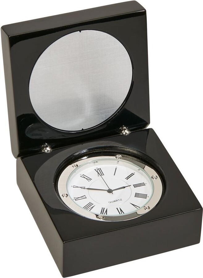 Black Square Wood Box With Clock & Engraving Plate - Multi - ShopStyle