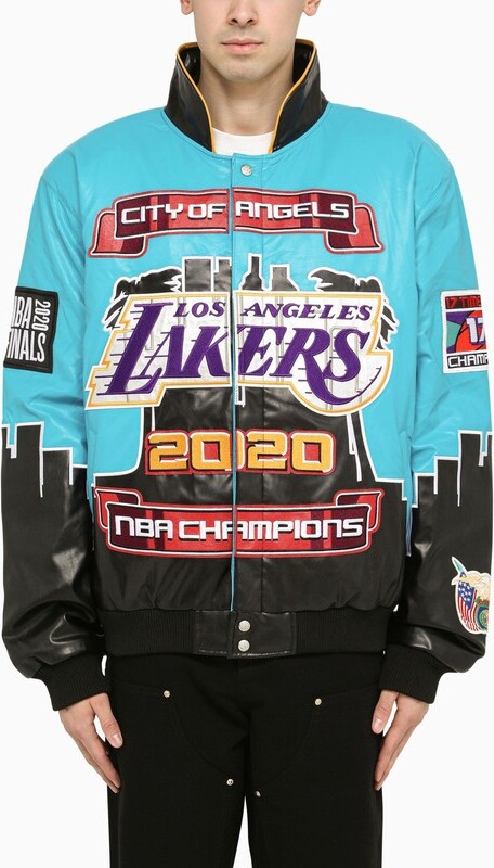 Jeff Hamilton Black/light blue leather bomber jacket - ShopStyle