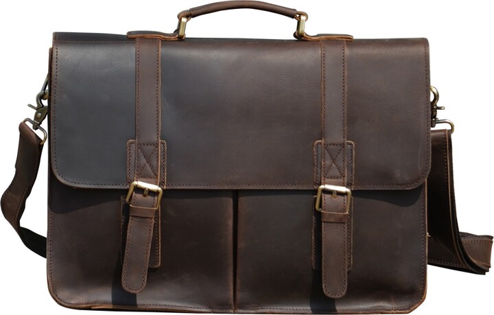 Touri Worn Look Genuine Leather Briefcase - Worn Brown - ShopStyle ...