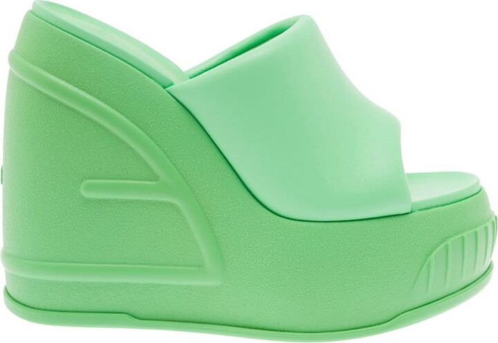 Fendi Green Platform Slides with Embossed Oversized FF Pattern in ...