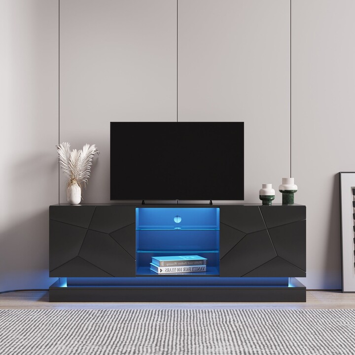Modern LED TV Cabinet with Storage Drawers, TV Stand with Lights ...