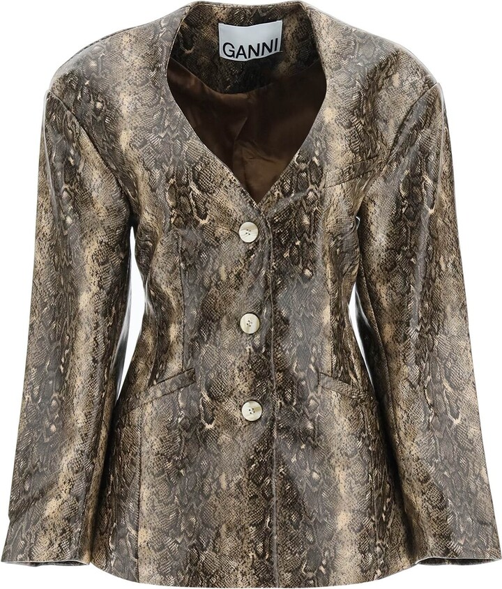 Ganni Snake Print Faux Leather Blazer - ShopStyle