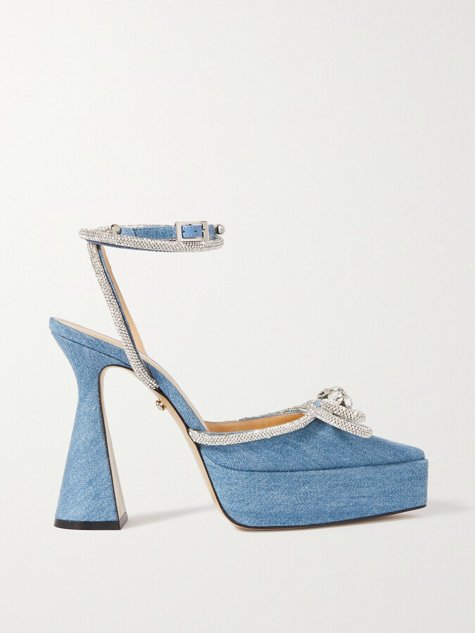 MACH & MACH Double Bow Crystal-embellished Denim Platform Pumps - Blue ...