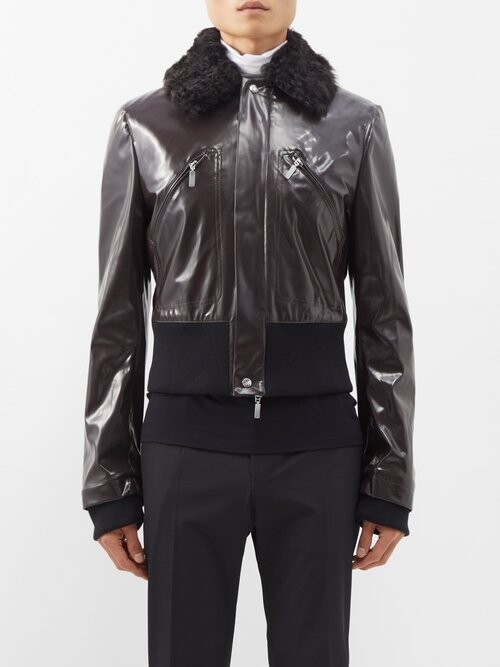 Maximilian Davis - Elijah Shearling-collar Faux-leather Bomber Jacket - Dark Brown - ShopStyle