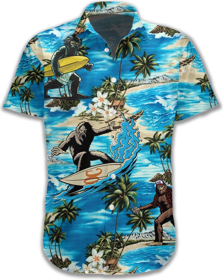 Mooley Funny Bigfoot Button Down Short Sleeve Holiday Summer Beach ...