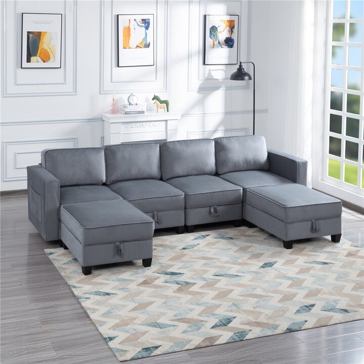 BESTCOSTY Square Arm Sectional Sofa/Symmetrical and Modular Sofa ...