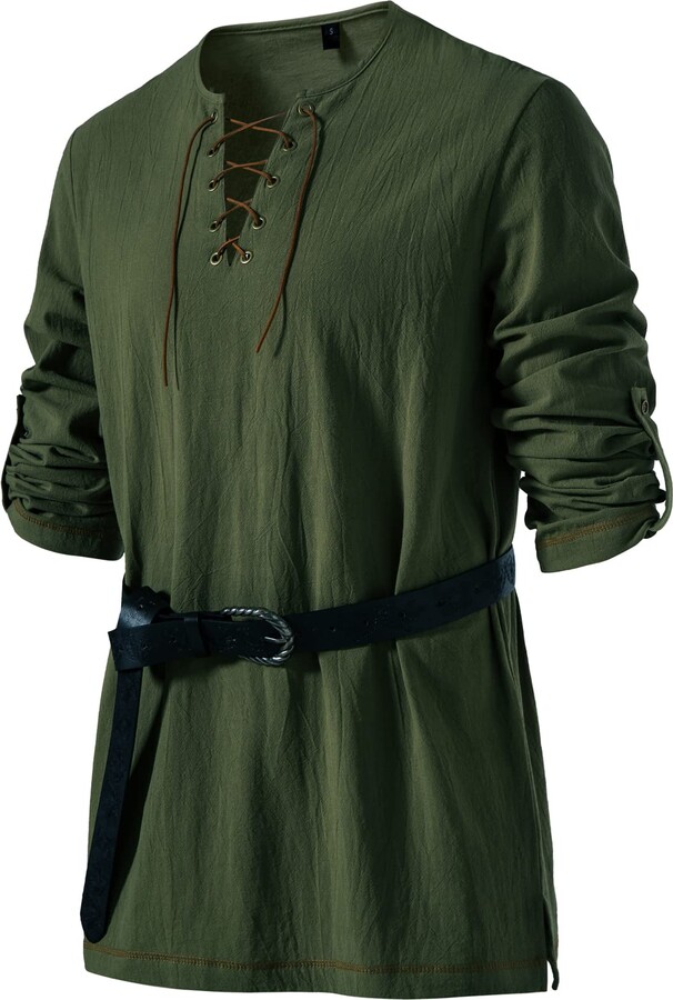 LucMatton Men's Retro Lace up Medieval Tunic Shirts for Halloween ...
