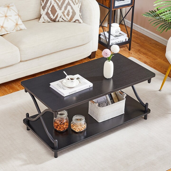 Vecelo Coffee Table with Storage and Open Shelves for Living Dining ...