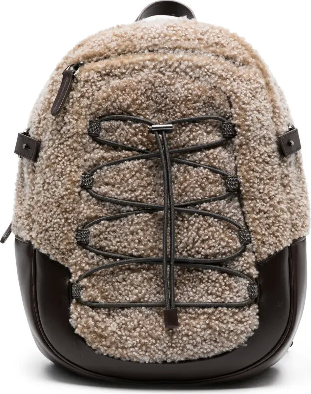 Brunello Cucinelli Shearling-Trim Leather Backpack - ShopStyle