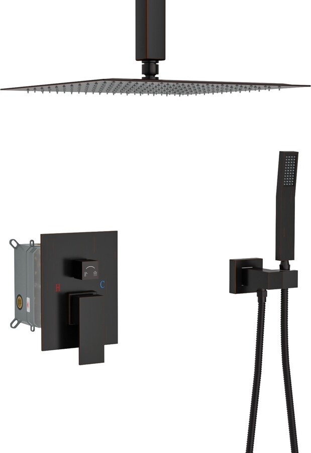 Simplie Fun Ceiling Shower Set - 12 Inch Square Shower Set, Dual Shower ...