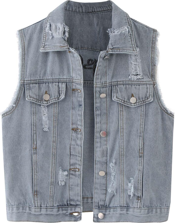 rtdgcv Women's Denim Vest Ripped Denim Jacket for Women - ShopStyle
