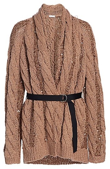 Brunello Cucinelli Pailette-Trimmed Chunky Belted Cardigan - ShopStyle Jackets