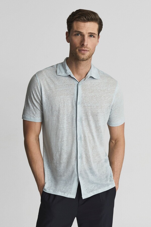 Reiss Linen Jersey Button Through Polo Shirt - ShopStyle
