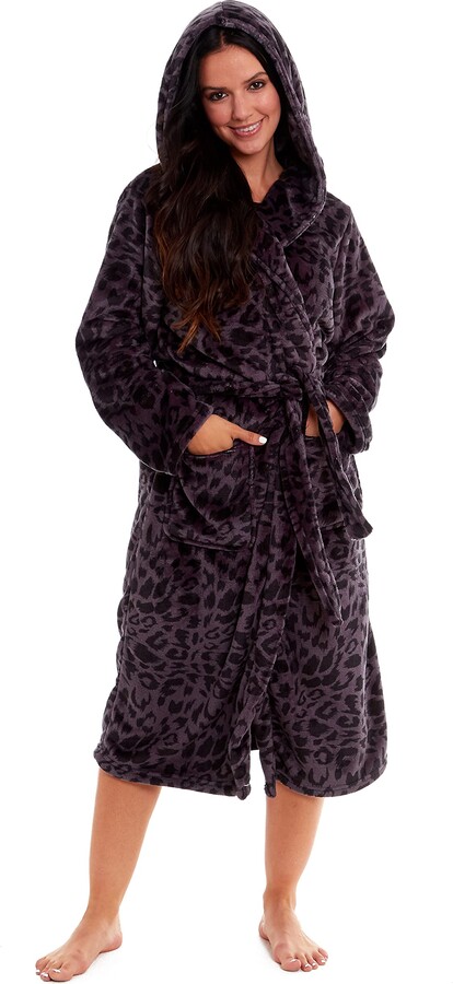 Habigail Ladies Luxury Plush Shimmer Fleece Dressing Gown Bathrobe ...