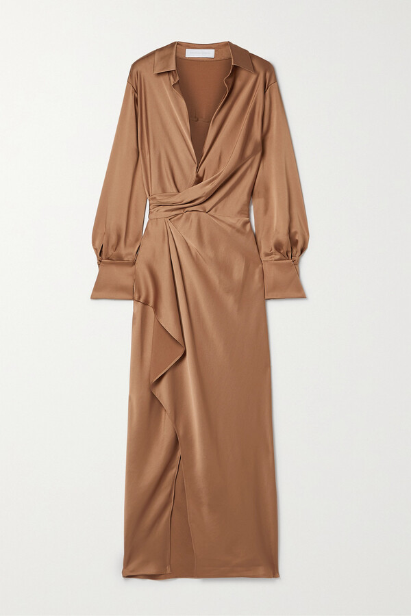 SIMKHAI - Talita Wrap-effect Satin Midi Dress - Brown - ShopStyle