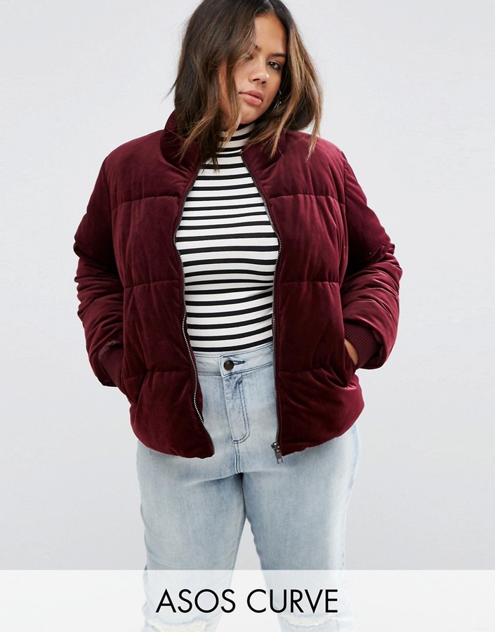 ASOS Curve CURVE Velvet Puffer Jacket - ShopStyle