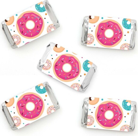 Big Dot of Happiness Donut Worry, Let’s Party - Mini Candy Bar Wrapper Stickers - Doughnut Party ...