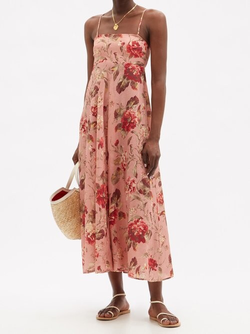 Zimmermann Cassia Musk Floral-print Linen Midi Dress - ShopStyle