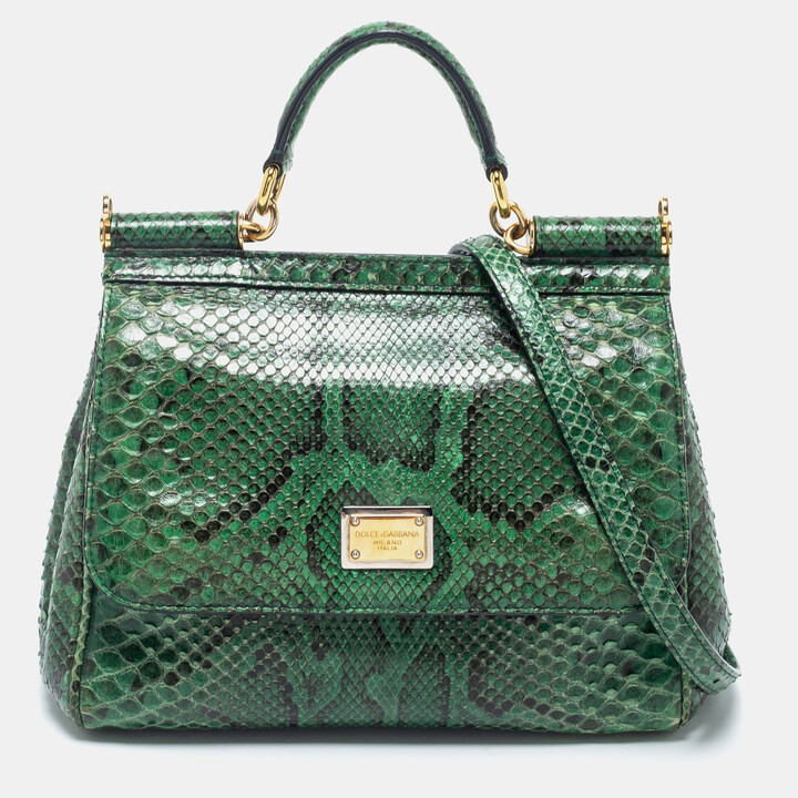 Dolce & Gabbana Green Python Leather Small Miss Sicily Top Handle Bag ...