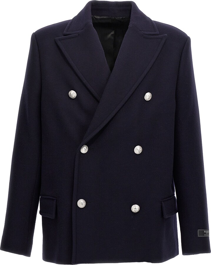 Balmain Double-Breasted Coat With Logo Buttons Coats, Trench Coats ...