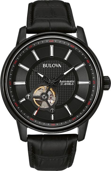 Zales Men's Bulova Automatic Watch with Black Dial (Model: 98A139 ...