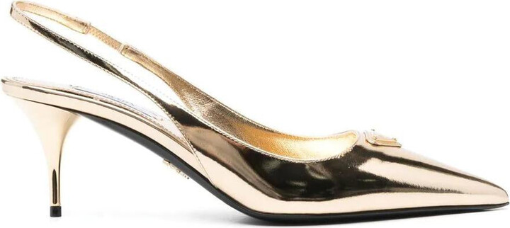 Prada logo-plaque slingback pumps - ShopStyle