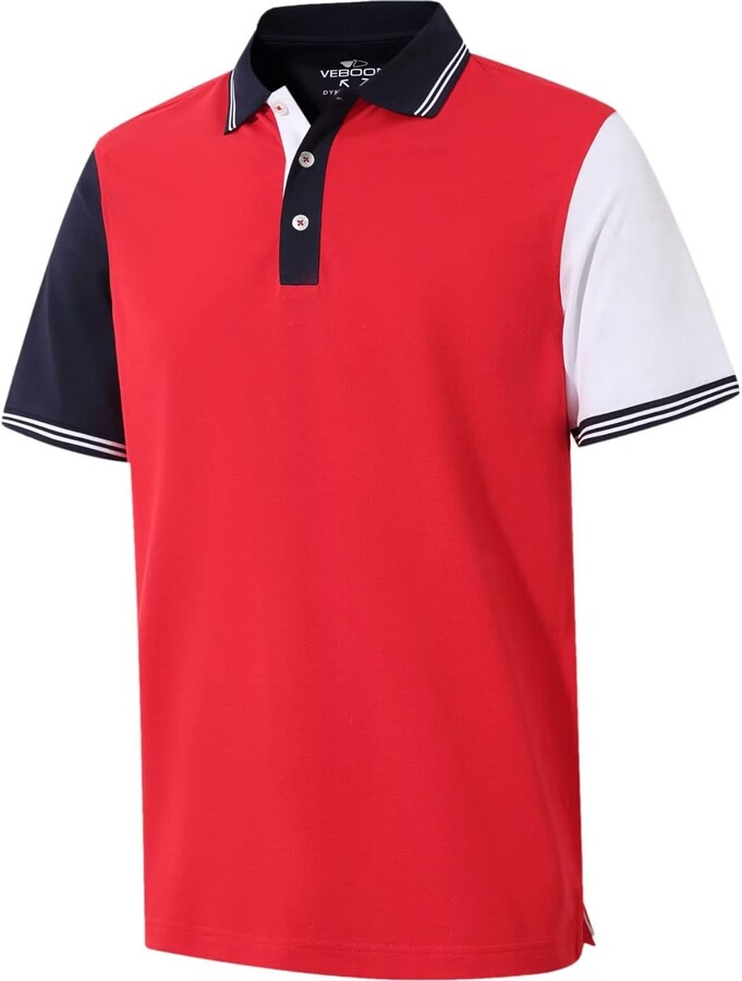 VEBOON Men's Polo Shirts Dry Fit Casual Pique Polo Cotton Short Sleeve Color Block Polo Shirt ...