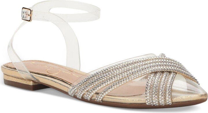 Jessica Simpson Women's Chavi Embellished Ankle-Strap Dress Flats ...