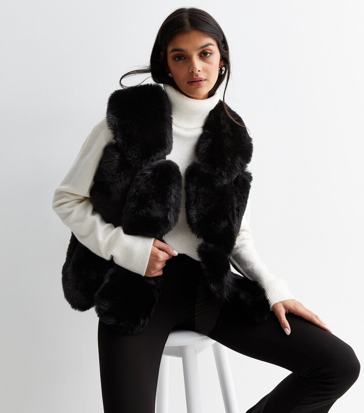 Gini London Black Faux Fur Gilet - ShopStyle