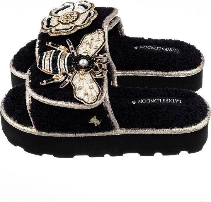 Laines London Women's Terry Towelling Flatform Sliders With Bee ...