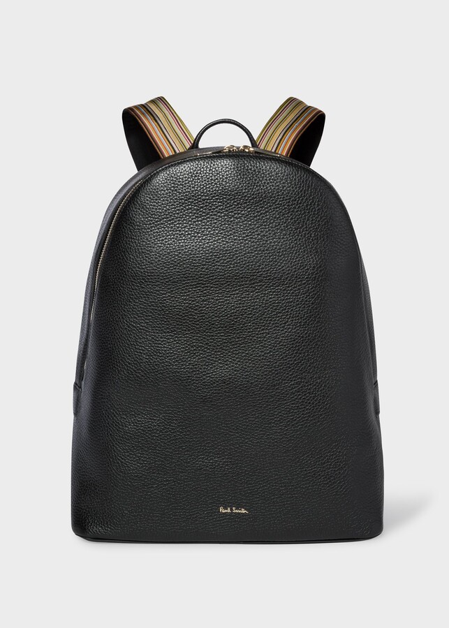 Paul Smith Men's Black Leather Backpack With Signature Stripe Straps ...