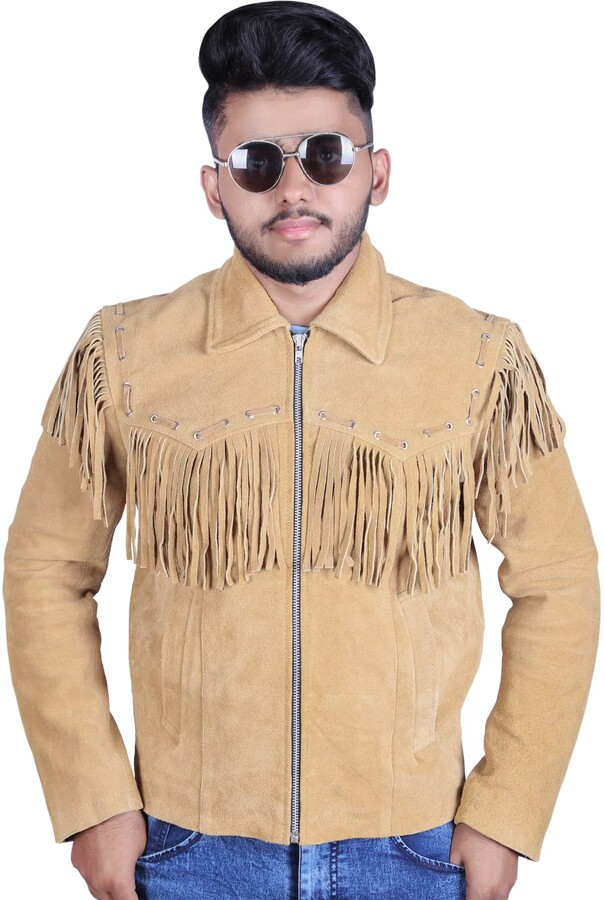 Toor Traders Handmade Cowhide Suede Fringe Leather Jacket Men - Native ...