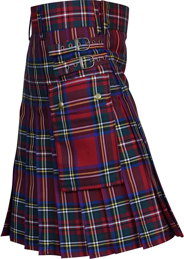 BaronHong Scottish Mens Kilt Traditional Highland Tartan Utility Kilt ...