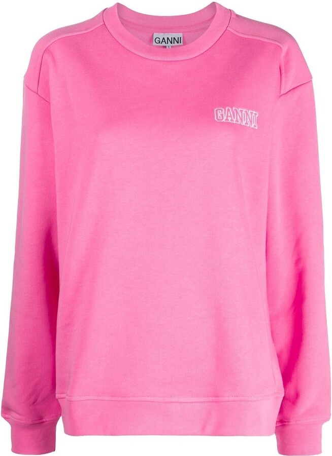 Ganni Pink Logo-Embroidered Sweatshirt - ShopStyle