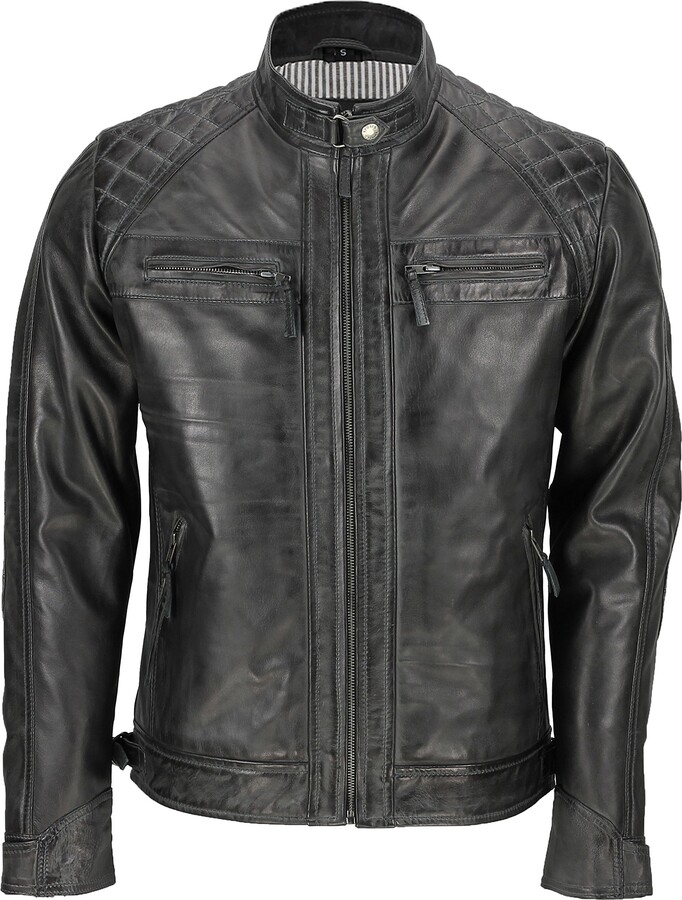 Xposed New Mens Real Leather Washed Dark Grey Vintage Zipped Smart ...