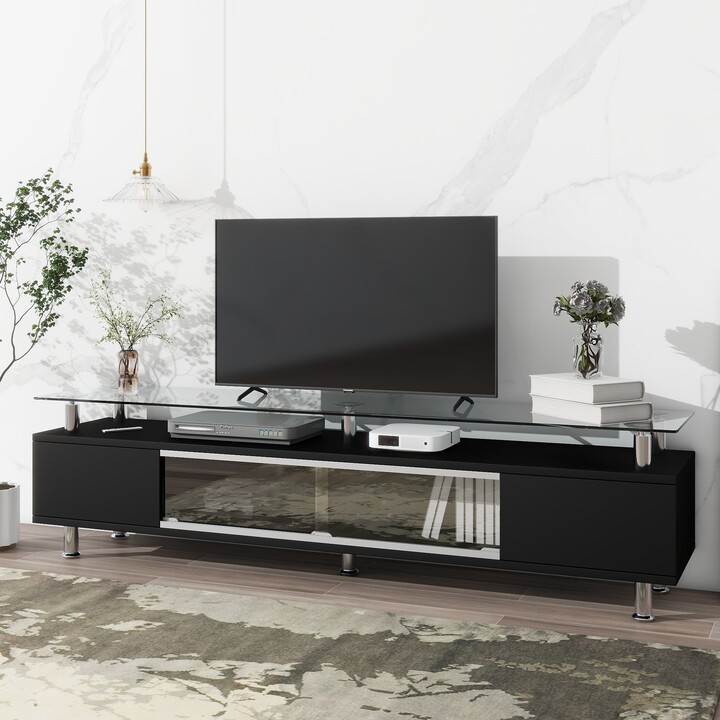 Aoolive Sleek Design TV Stand for TV Up to 70", Glass Top TV Cabinet ...