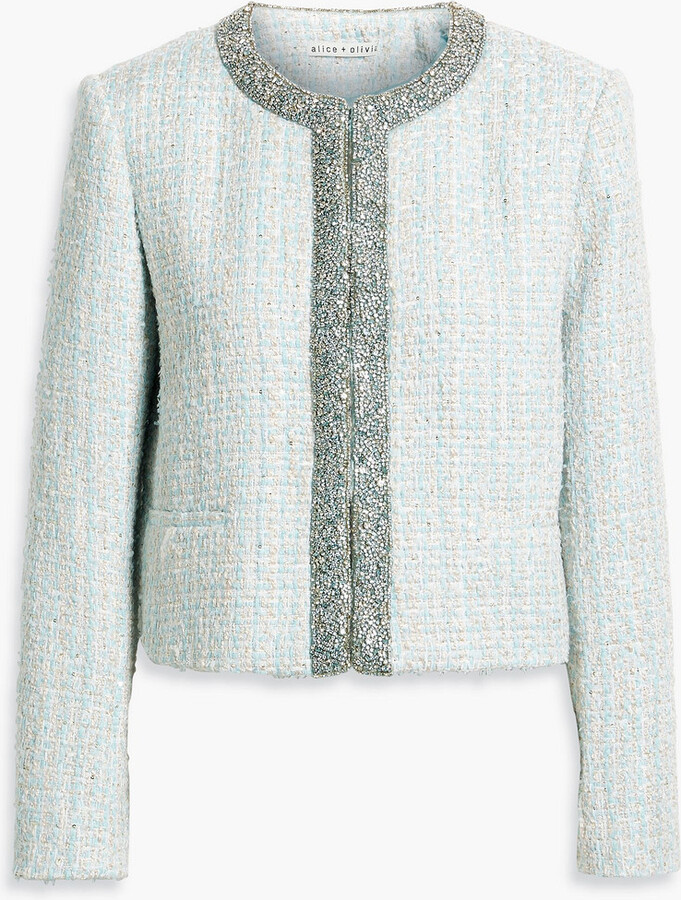 Alice + Olivia Kidman cropped embellished tweed jacket - ShopStyle