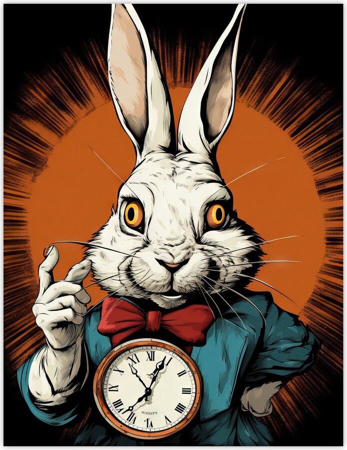 Artery8 Wall Art Print Alice In Wonderland Time White Rabbit I'm Late Important Date Whimsical ...