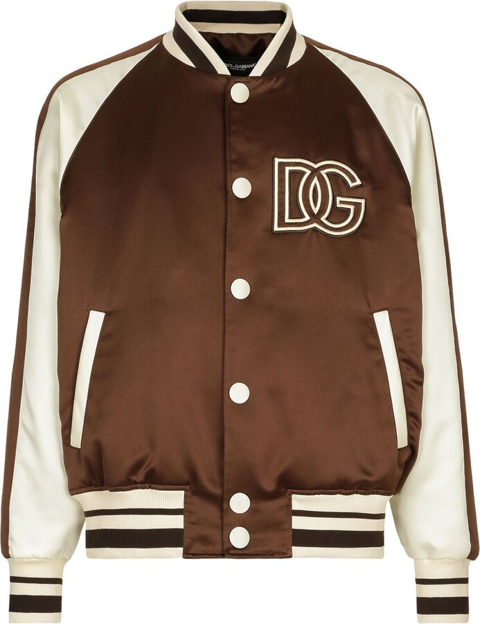 Dolce & Gabbana Brown Logo Satin Bomber Jacket - ShopStyle