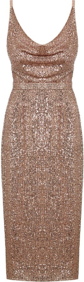UNDRESS - Berta Nude Sequin Draped Front Open Back Midi Dress - ShopStyle