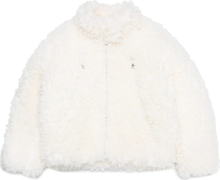 MM6 MAISON MARGIELA High-neck white teddy jacket with front metal zip ...