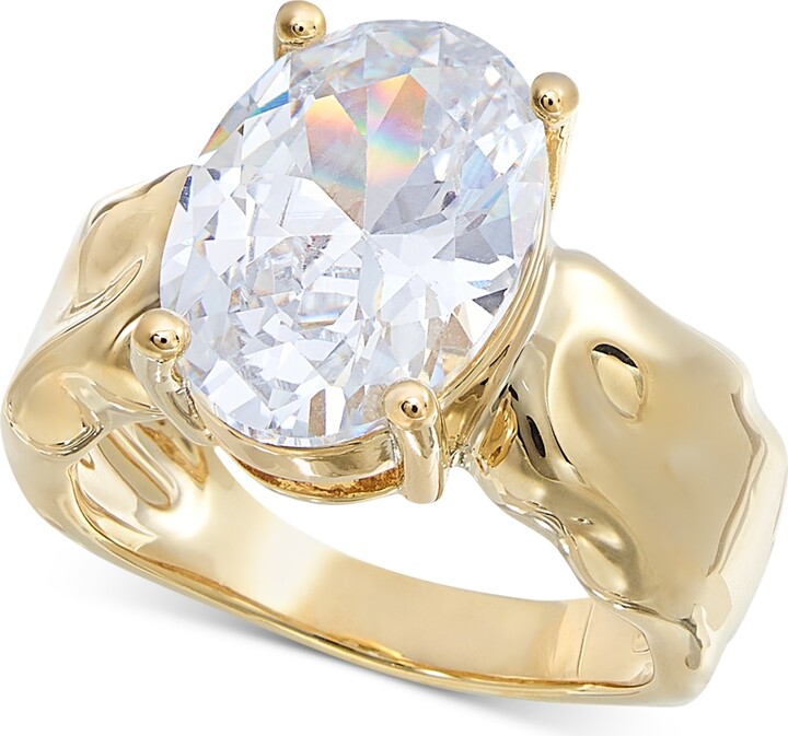 INC International Concepts Gold-Tone Oval Crystal Statement Ring ...
