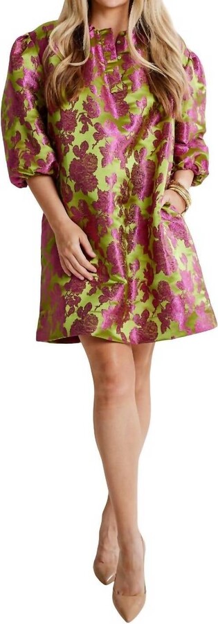 Caryn Lawn Asher Jacquard Mini Dress In Chartreuse/pink - ShopStyle