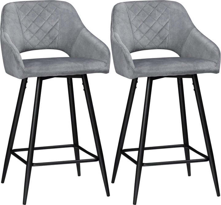 HOMCOM Bar Stools Set of 2 Velvet-Touch Fabric Counter Height - ShopStyle
