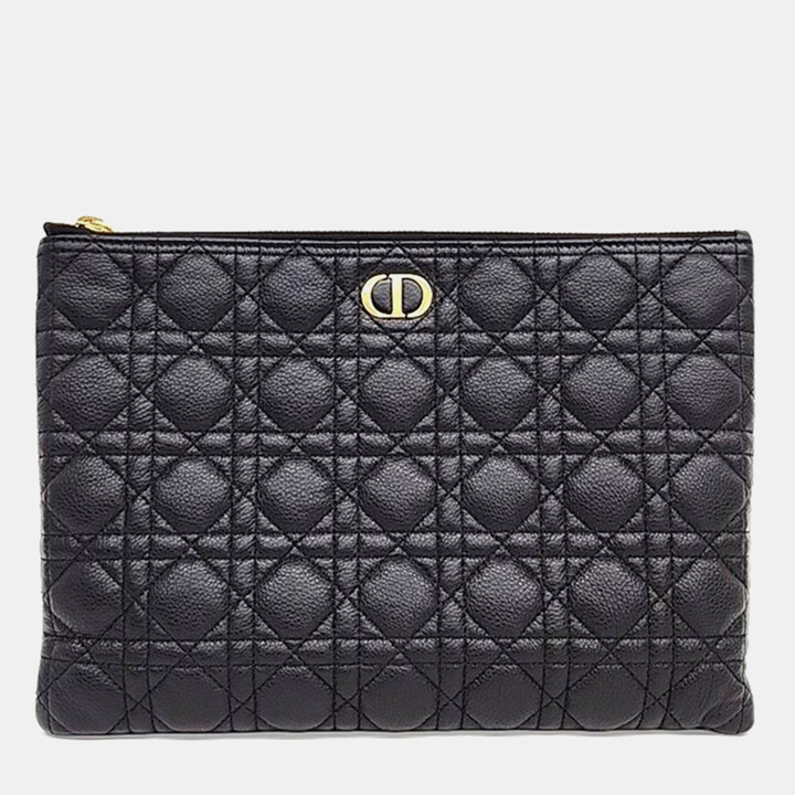 Christian Dior Black Leather Caro Daily Pouch - ShopStyle Wallets ...