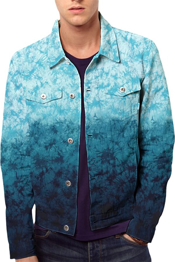 GUVAA Spring Mens Slim Bomber Gradient Color Denim Jacket Male Retro ...