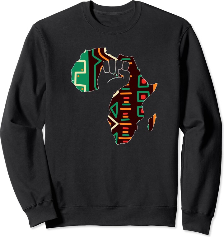 Afro Pride Merch Africa Map with Fist African Pattern Sweatshirt ...